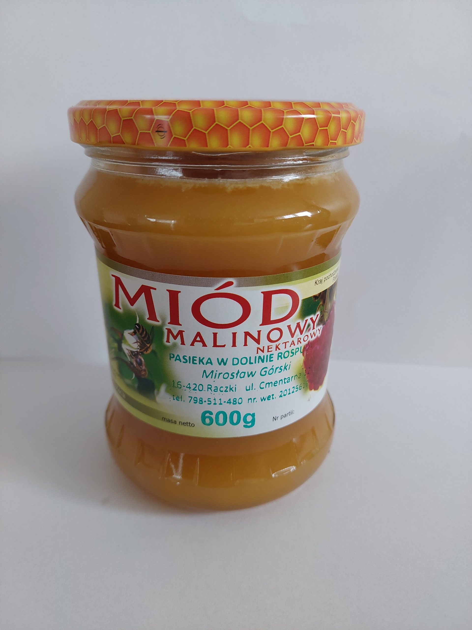 Miód Malinowy 600g 2025r. – Pasieka w Dolinie Rospudy